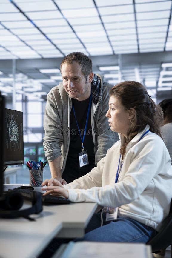 Team Leader Supervising Worker Coding Artificial Intelligence Tech Stock Photo - Image of ...