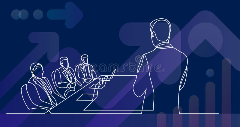 Team Leader Talking before Board Members - Single Line Drawing Stock ...