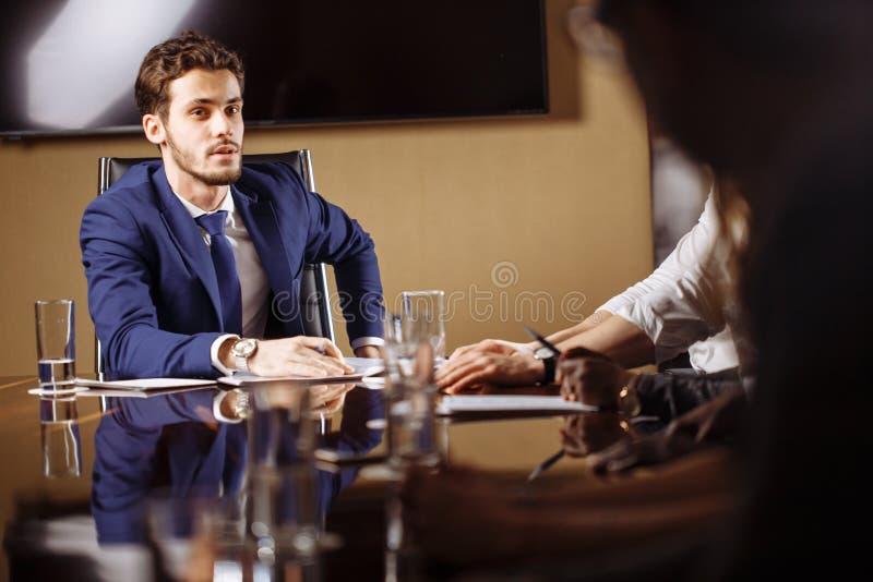 Team Leader Talking with Coworkers in Modern Office Stock Photo - Image ...