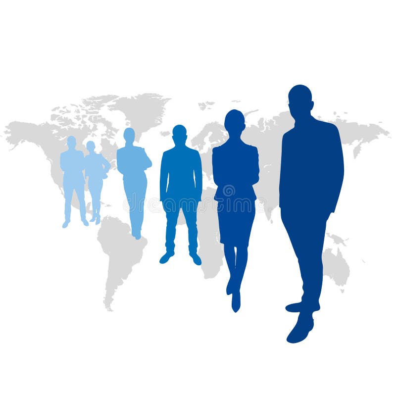 Team Leaders in Front of World Map Stock Illustration - Illustration of ...