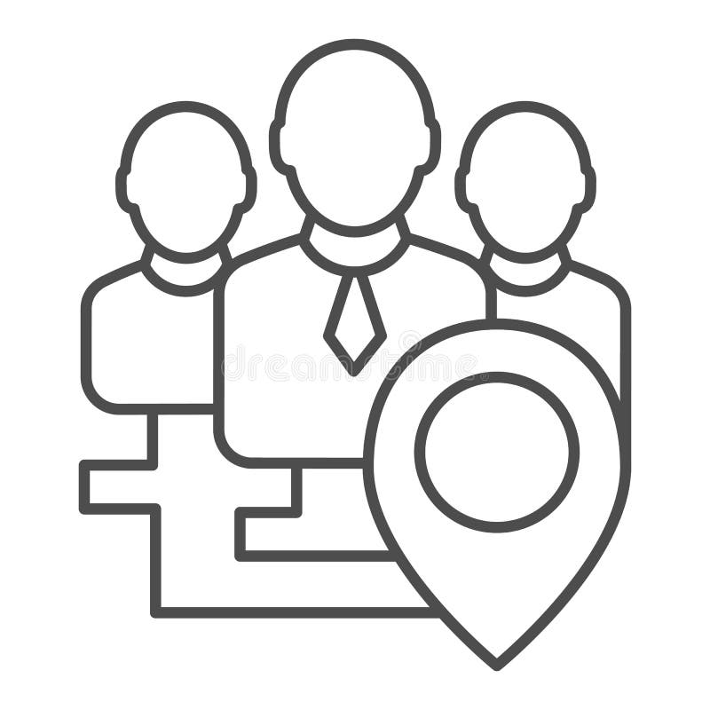 Team Location Thin Line Icon. Group with Map Pin Vector Illustration ...