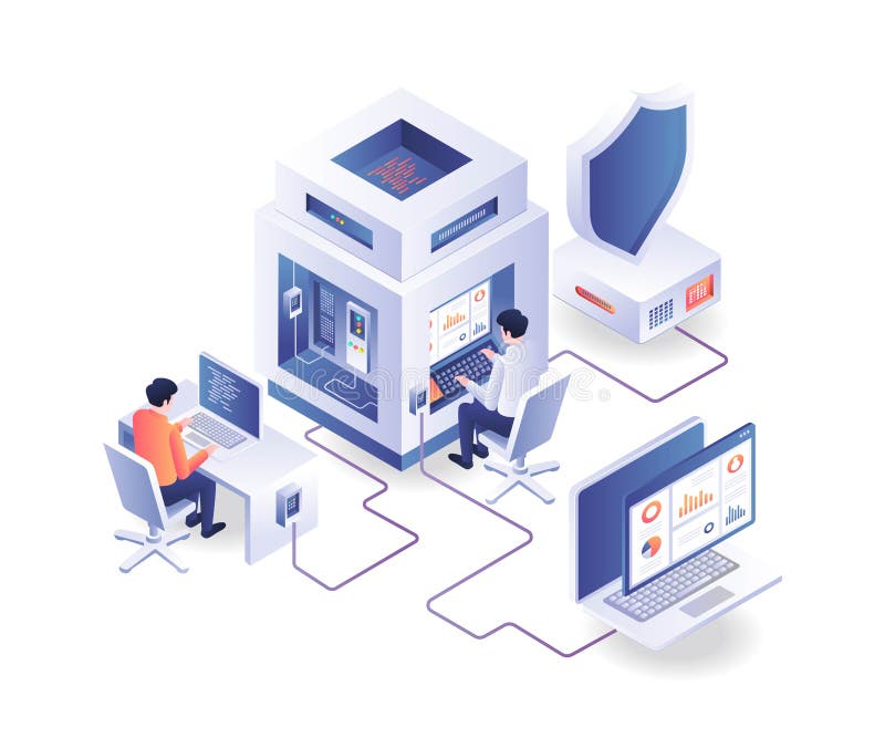 The Team is Maintaining the Security Server Stock Vector - Illustration ...