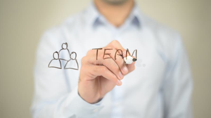 Team, Man Writing on Transparent Screen Stock Image - Image of business ...