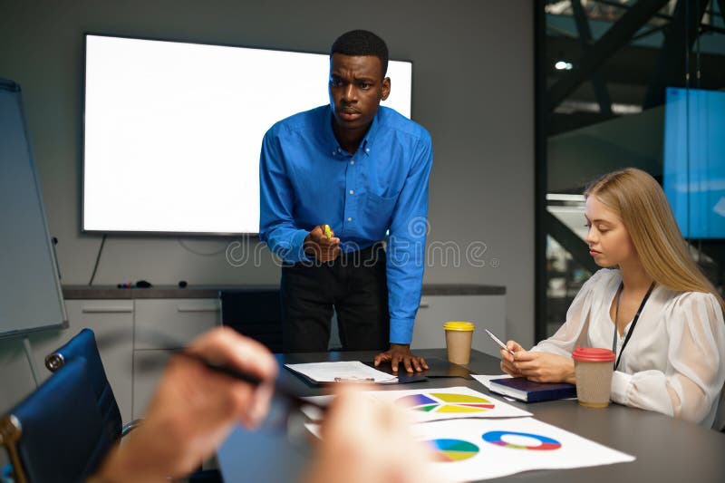 Team of Managers, Discussion in it Business Office Stock Image - Image ...