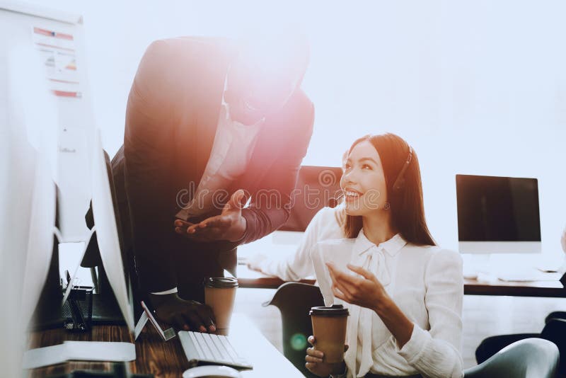 Team of Managers Working in Modern Call Center. Manager with Computer ...