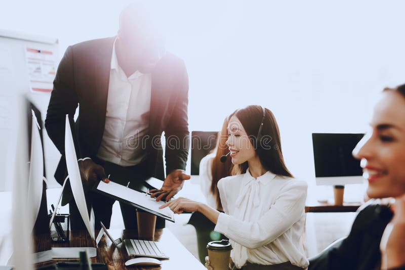 Team of Managers Working in Modern Call Center. Manager with Computer ...