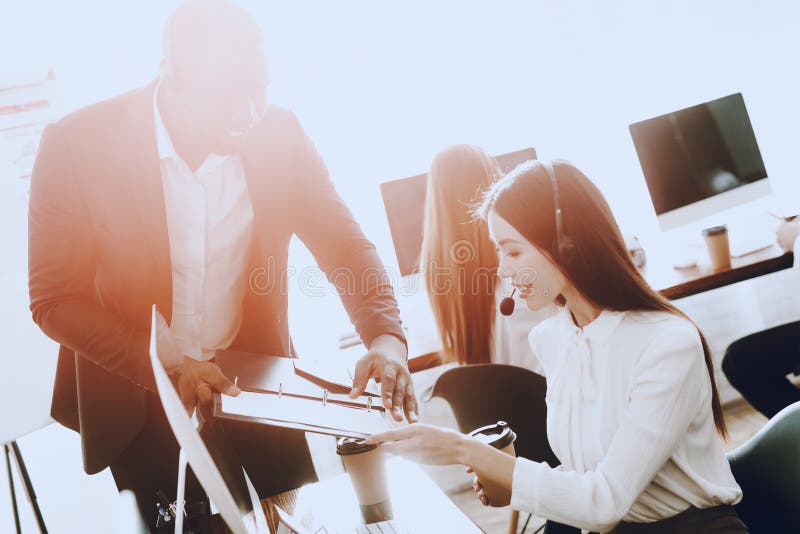 Team of Managers Working in Modern Call Center. Manager with Computer ...