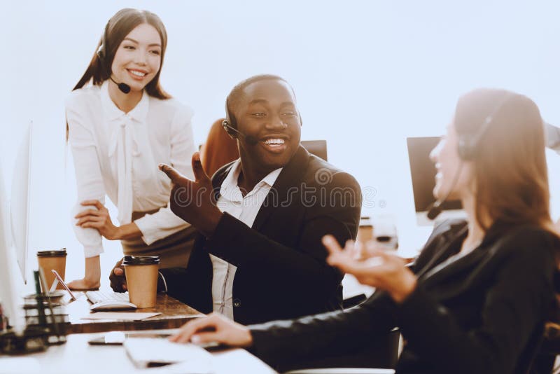 Team of Managers Working in Modern Call Center. Manager with Computer ...
