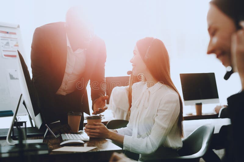 Team of Managers Working in Modern Call Center. Manager with Computer ...