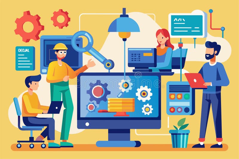 A Team of Mechanics Collaborates Using Computers To Create Flat ...