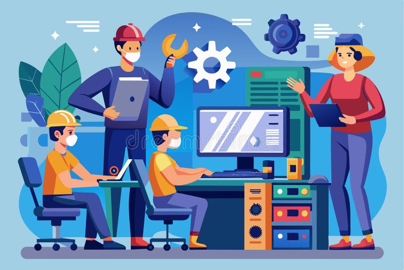 A Team of Mechanics Works Together in a Workshop, Utilizing Tools and ...