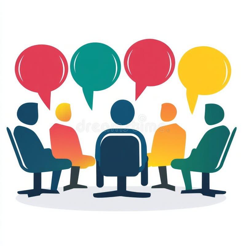 Team Meeting Colorful Speech Bubbles Modern Office Setting Stock Photos ...