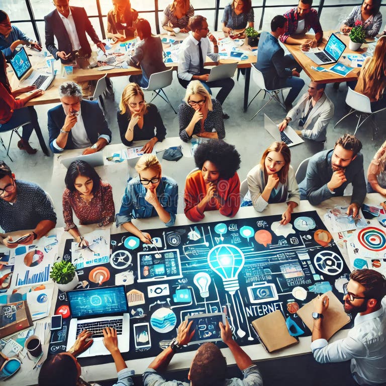 Team Meeting Discussing Strategy with Visual Aid Generative for AI ...