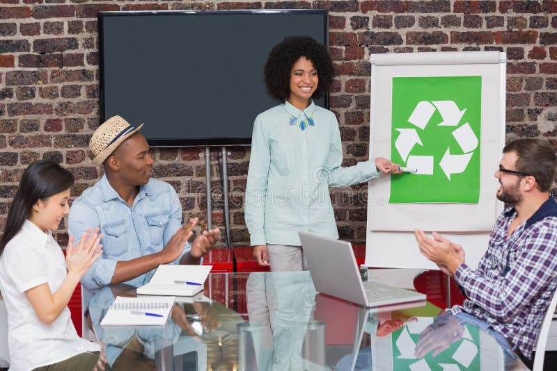 Team in Meeting with Recycling Symbol on Whiteboard Stock Photo - Image ...
