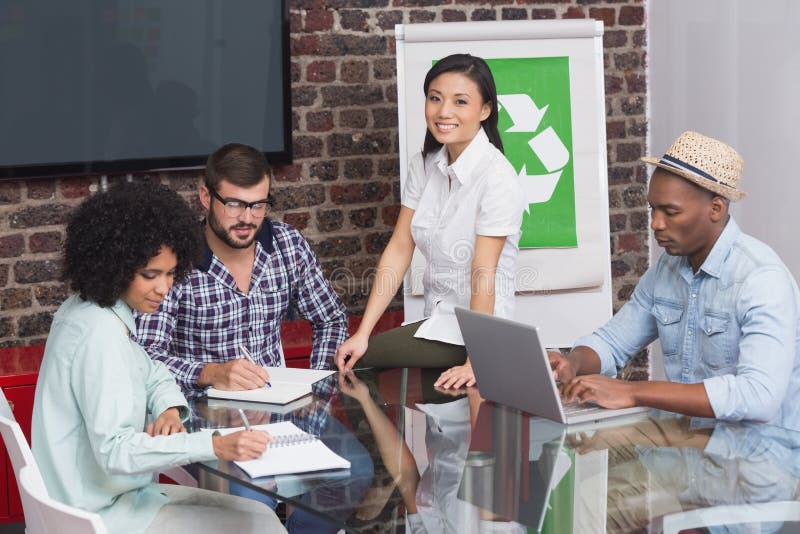 Team in Meeting with Recycling Symbol on Whiteboard Stock Image - Image ...