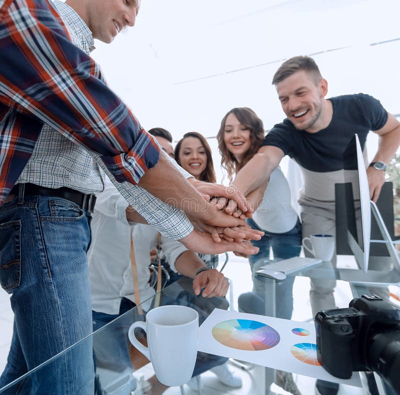 Team Meeting are Stacked Hands in Creative Office. Stock Photo - Image ...