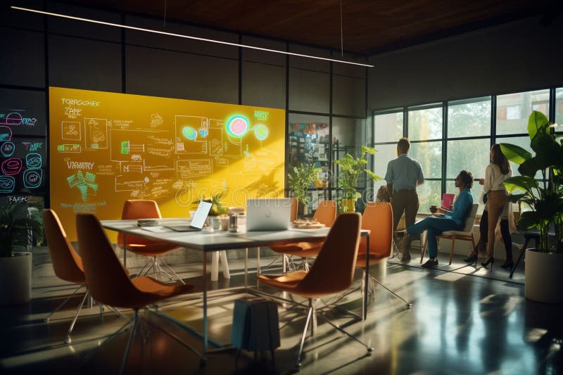 Team Meeting with a Whiteboard and Sticky Notes Stock Illustration ...