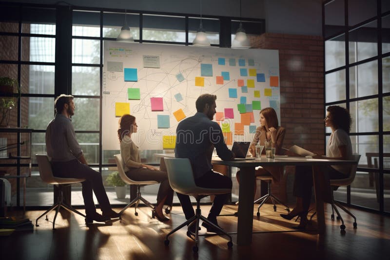 Team Meeting with a Whiteboard and Sticky Notes Stock Illustration ... Team Meeting with a Whiteboard and Sticky Notes Stock Illustration ...