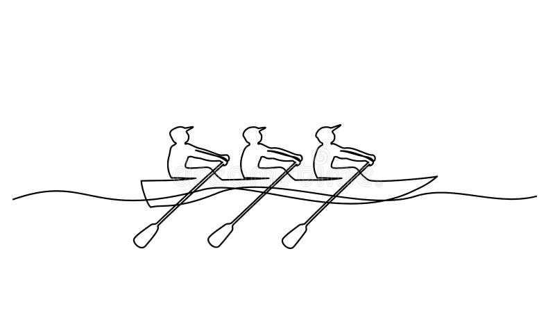 Team Member Rowing Boat Teamwork Concept. Continuous One Line Drawing ...