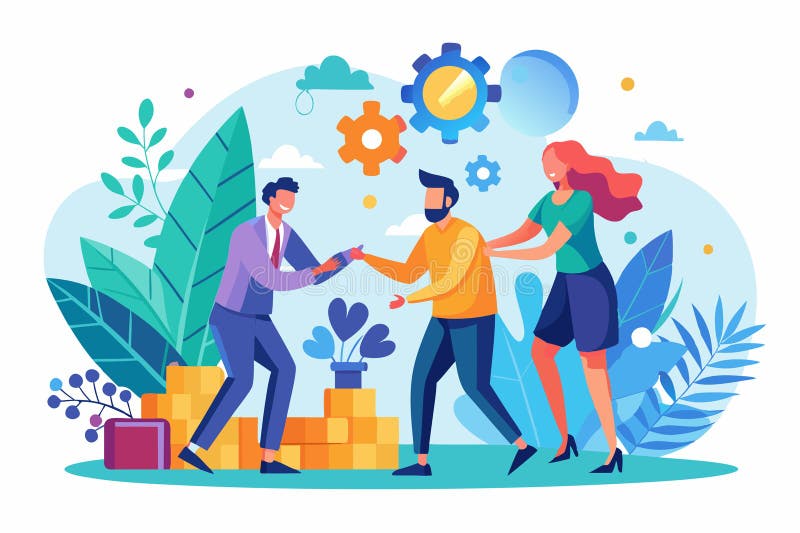 Team Members Work Together, Stacking Blocks To Solve a Puzzle ...