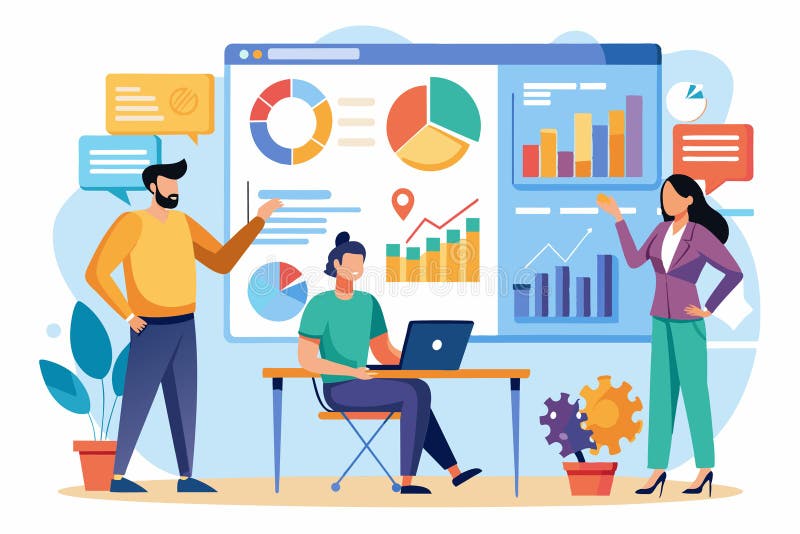 Team Members Collaborate on a Business Analysis Presentation with ...