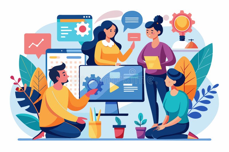 Team Members Engage in a Collaborative Project at a Computer, Sharing ...