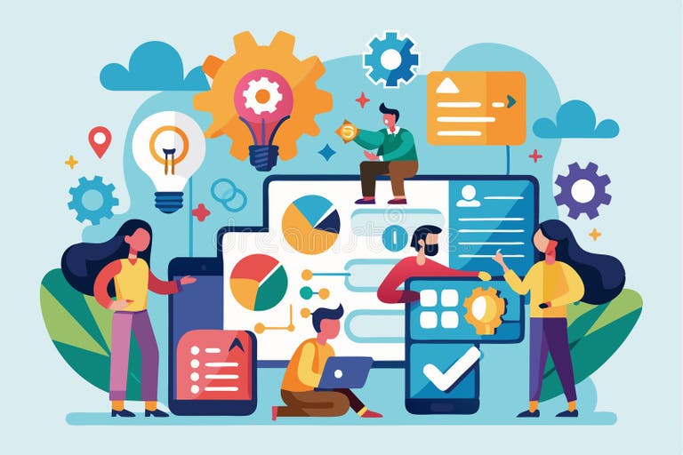 Team Members Engage in Problem-solving Activities, Surrounded by ...