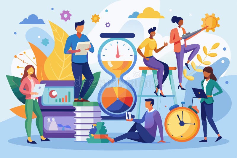 Team Members Engage in Time Management Activities Using Clocks ...