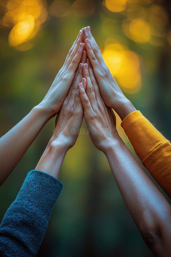 Team Members Joining Hands To Symbolize Unity and Support Stock Photo ...