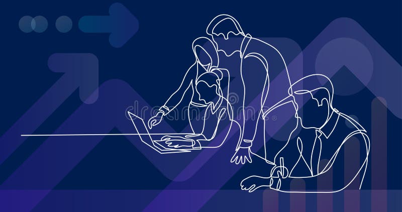 Team Members Working on Work Project in Office Space - Single Line ...