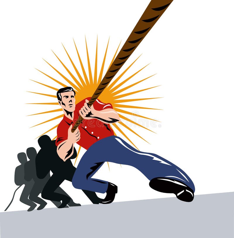 Team of Men Pulling Together Stock Vector - Illustration of sunburst ...