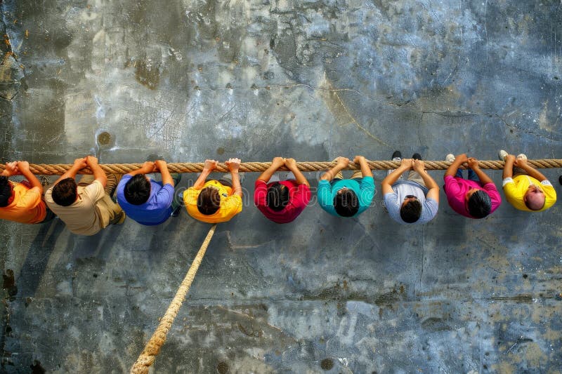 A Team of Men Pulls a Rope Together in an Outdoor Team-building ...