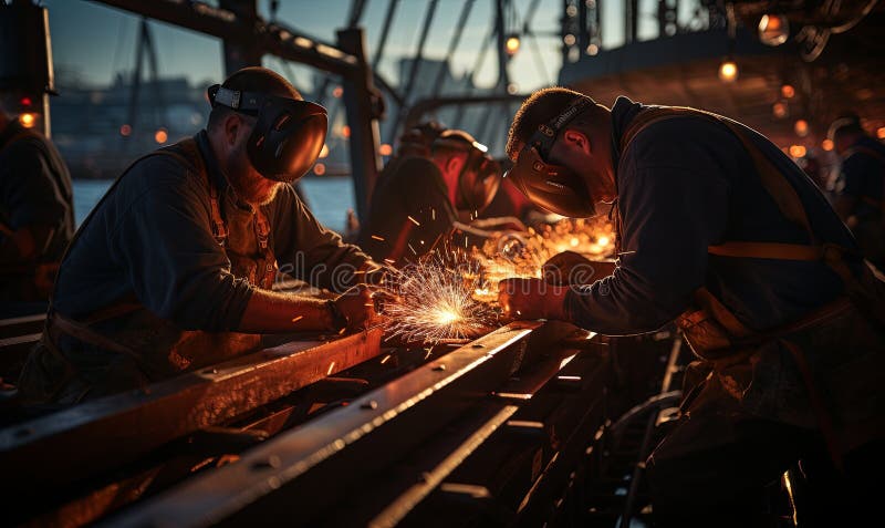 Team of Men Welding Steel Structure Stock Image - Image of industry ...