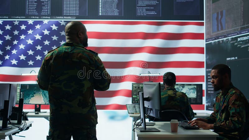 Team of Military Experts Operates High Tech Computers and Tablet Stock ...