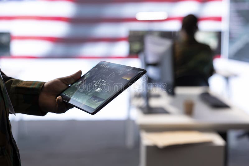 Team of Military Experts Operates High Tech Computers and Tablet Stock ...