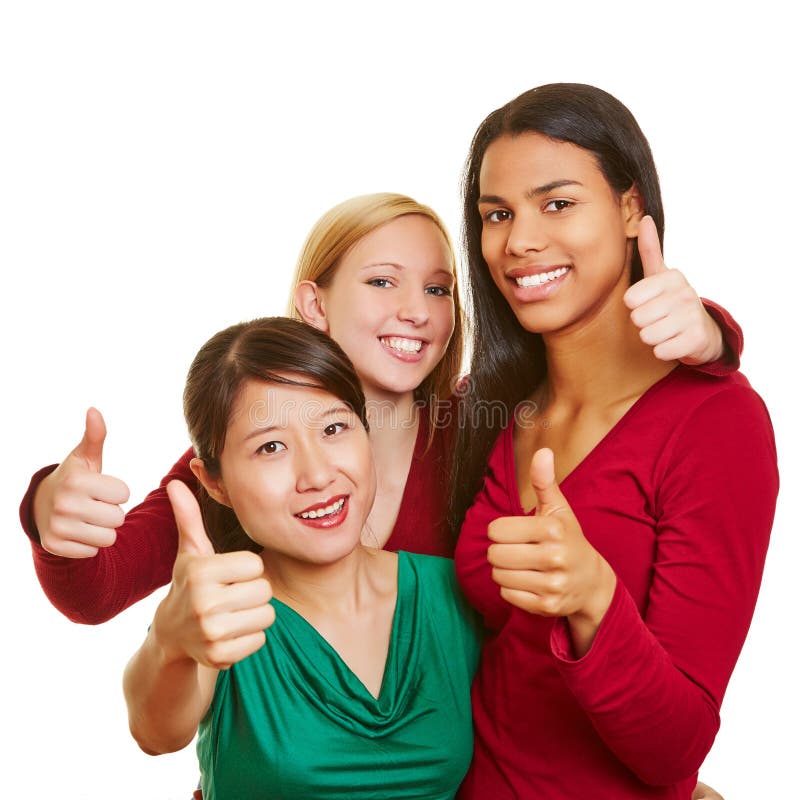 Team of Multicultural Girls Holding Thumbs Up Stock Photo - Image of ...