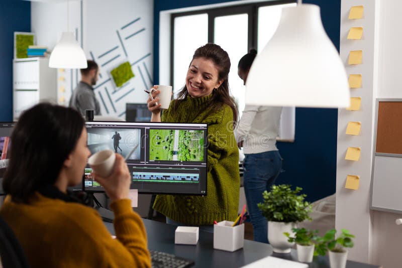 Team of Multimedia Content Creators Talking about Video Project Stock ...