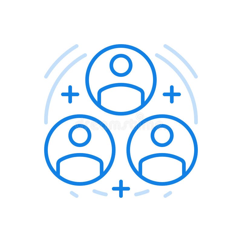 Team Online Work Vector Line Icon. Collaborative Project in Digital ...