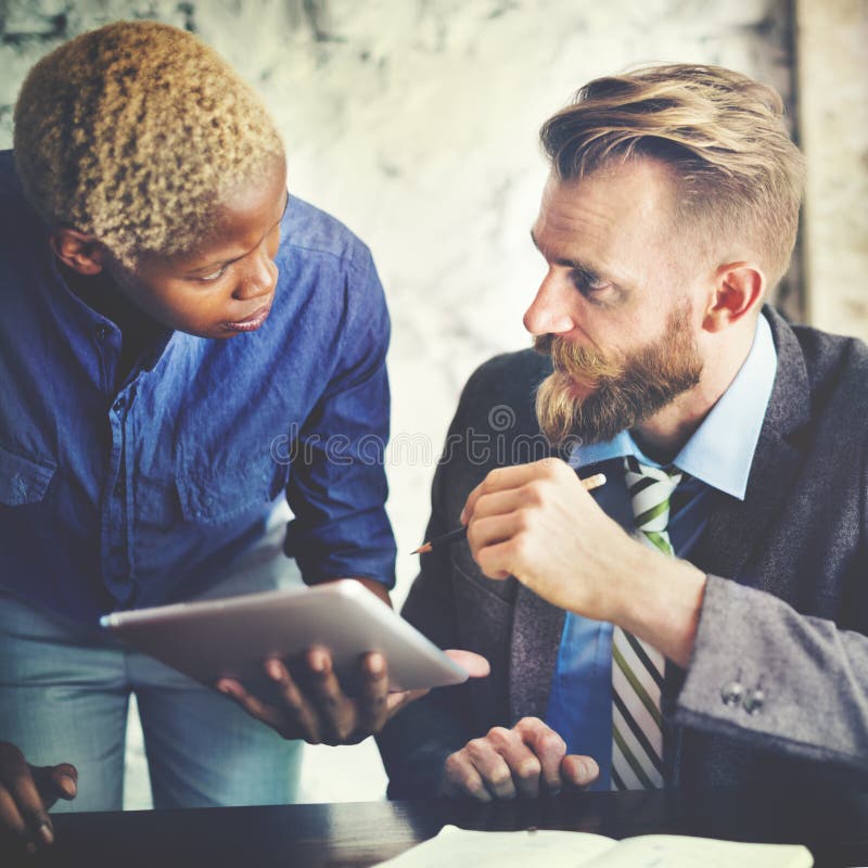 Team Partner Business Discussion Tablet Concept Stock Image - Image of ...