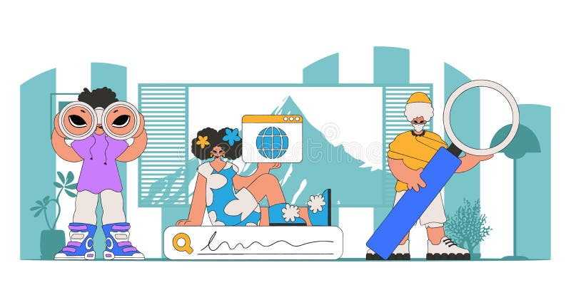 A Team of People Help Find Information on the Internet. Bright and ...