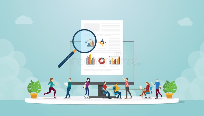 Team of People Man and Woman Studying of Learn Infographic Data ...