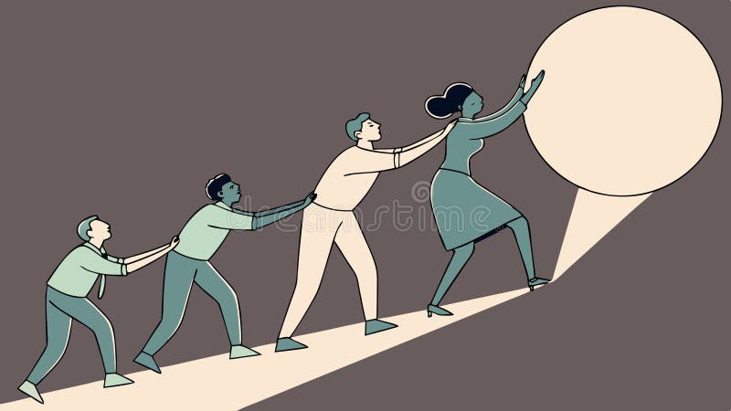 A Team of People Pulling Together in a Tug of War, Vector Design ...