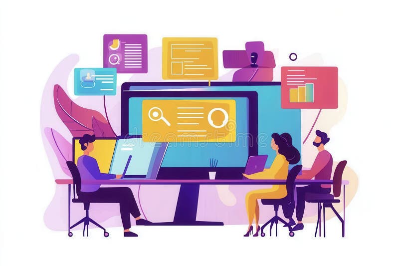 A Team of People Work Together in a Bright Office, Engaging with ...