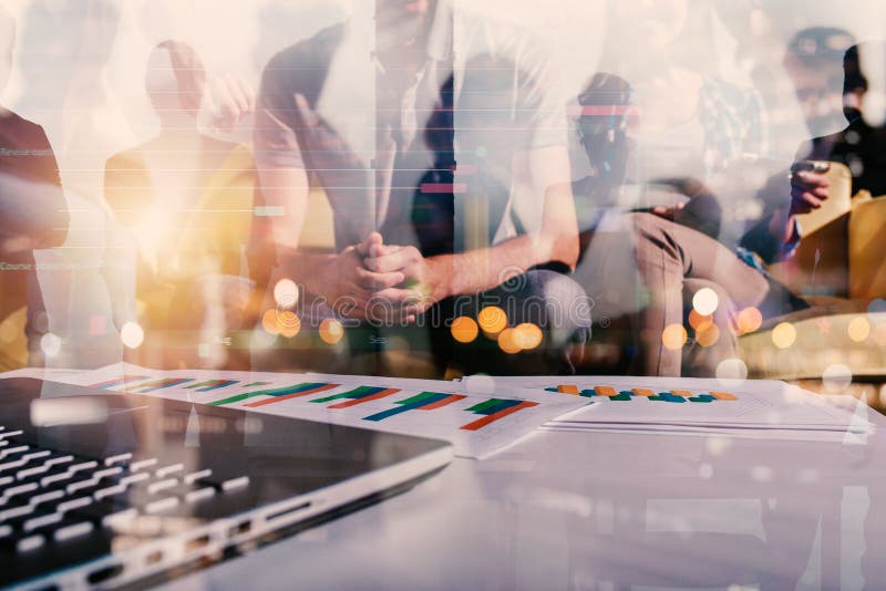 Team of People Work Together on Company Statistics in Office Stock ...