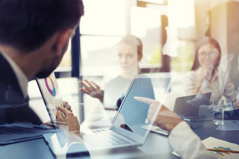 Team of People Work Together in Office with Company Statistics. Concept ...