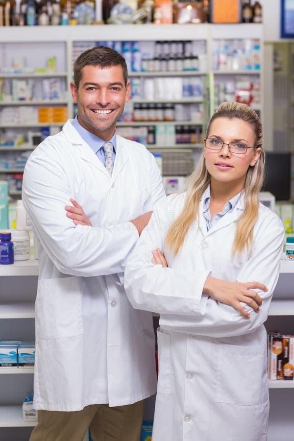 Team of Pharmacists Smiling at Camera Stock Photo - Image of intern ...