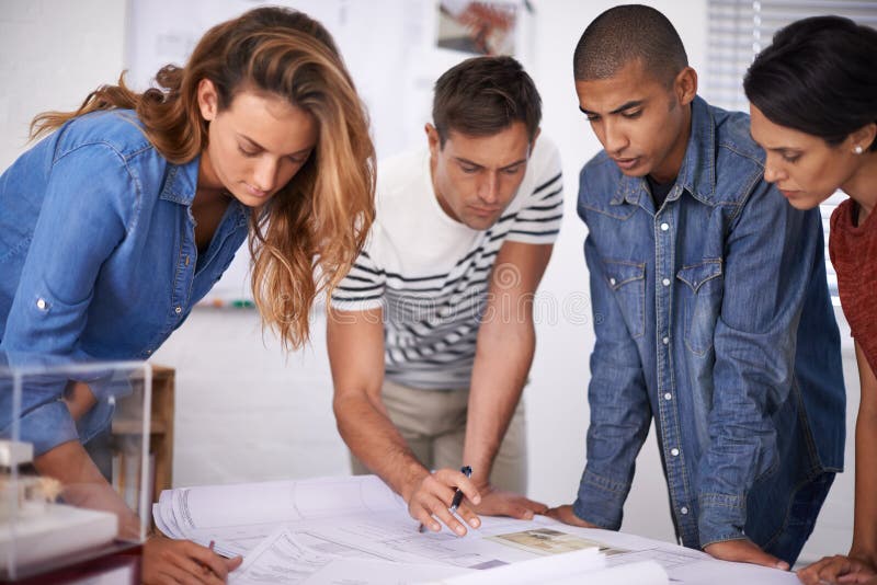 Team, Planning and Architects with Blueprint for Discussion ...