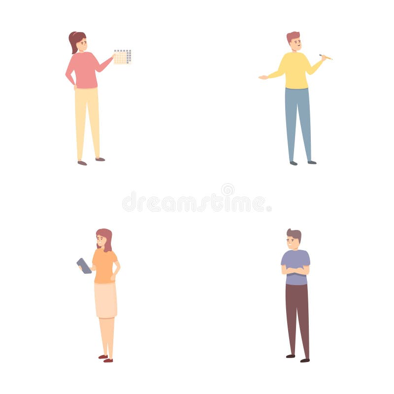 Team Planning Icons Set Cartoon Vector. People Work Together Planning ...