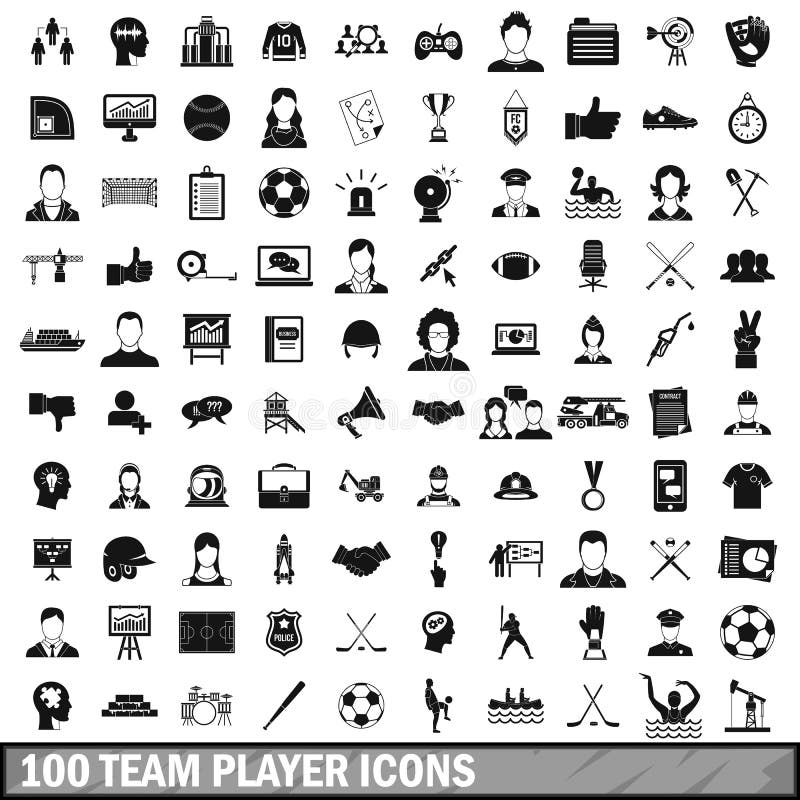 100 Team Player Icons Set, Simple Style Stock Vector - Illustration of ...