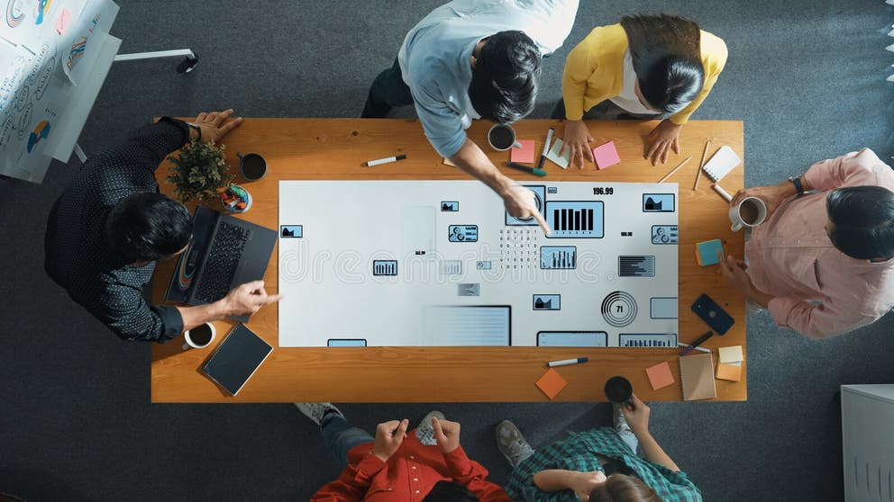 Team Pointing and Talking about Global Connection at Meeting Room ...